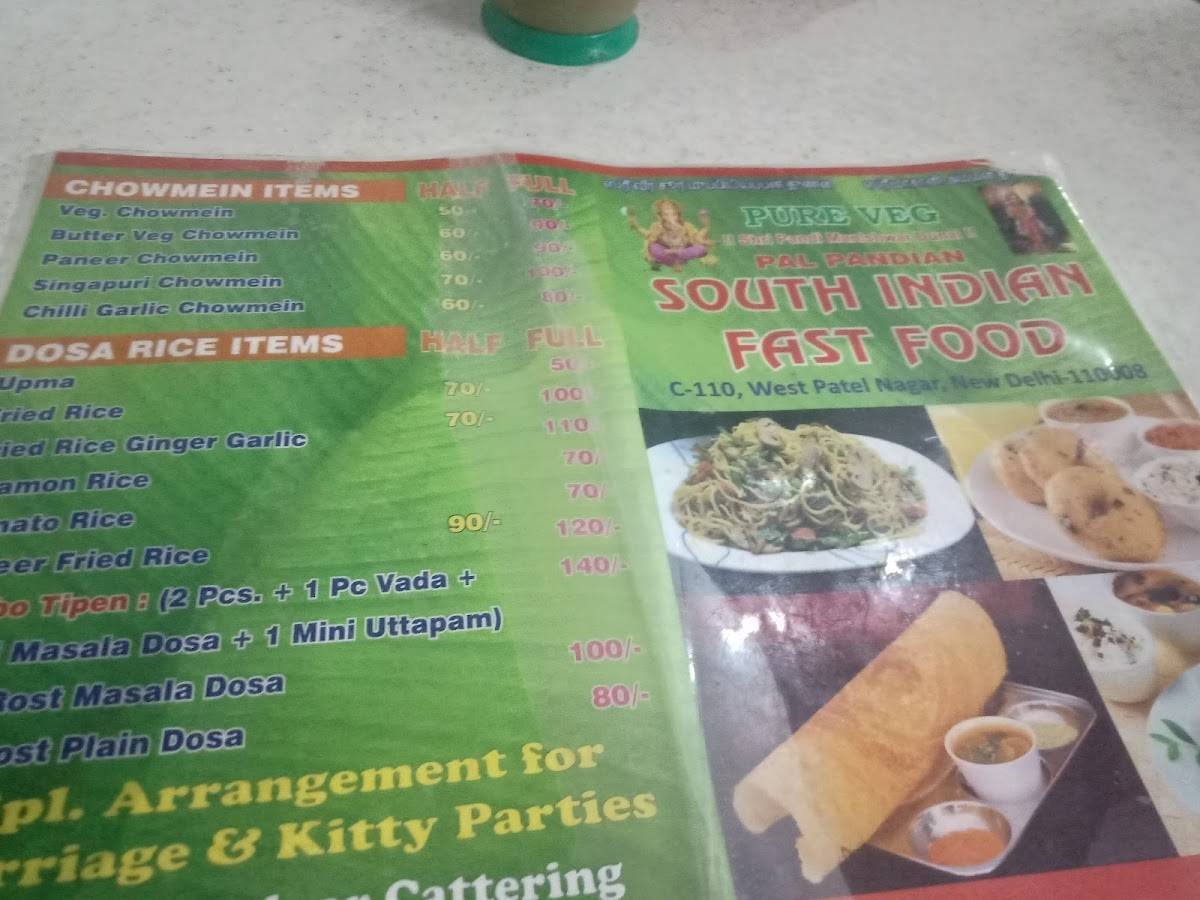 Menu at south Indian fast food, New Delhi, Main Market C101