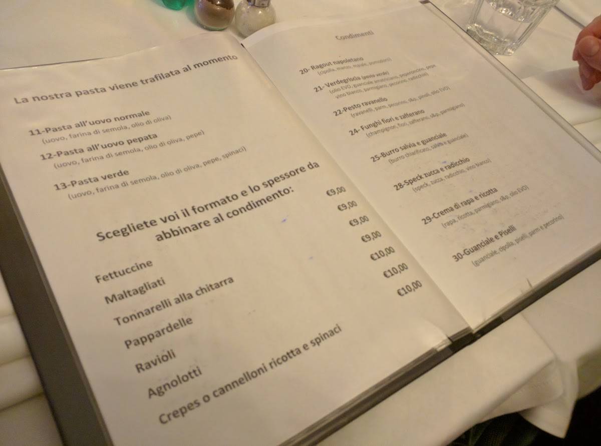 Menu da tavolo ventisette ristorante, Roma
