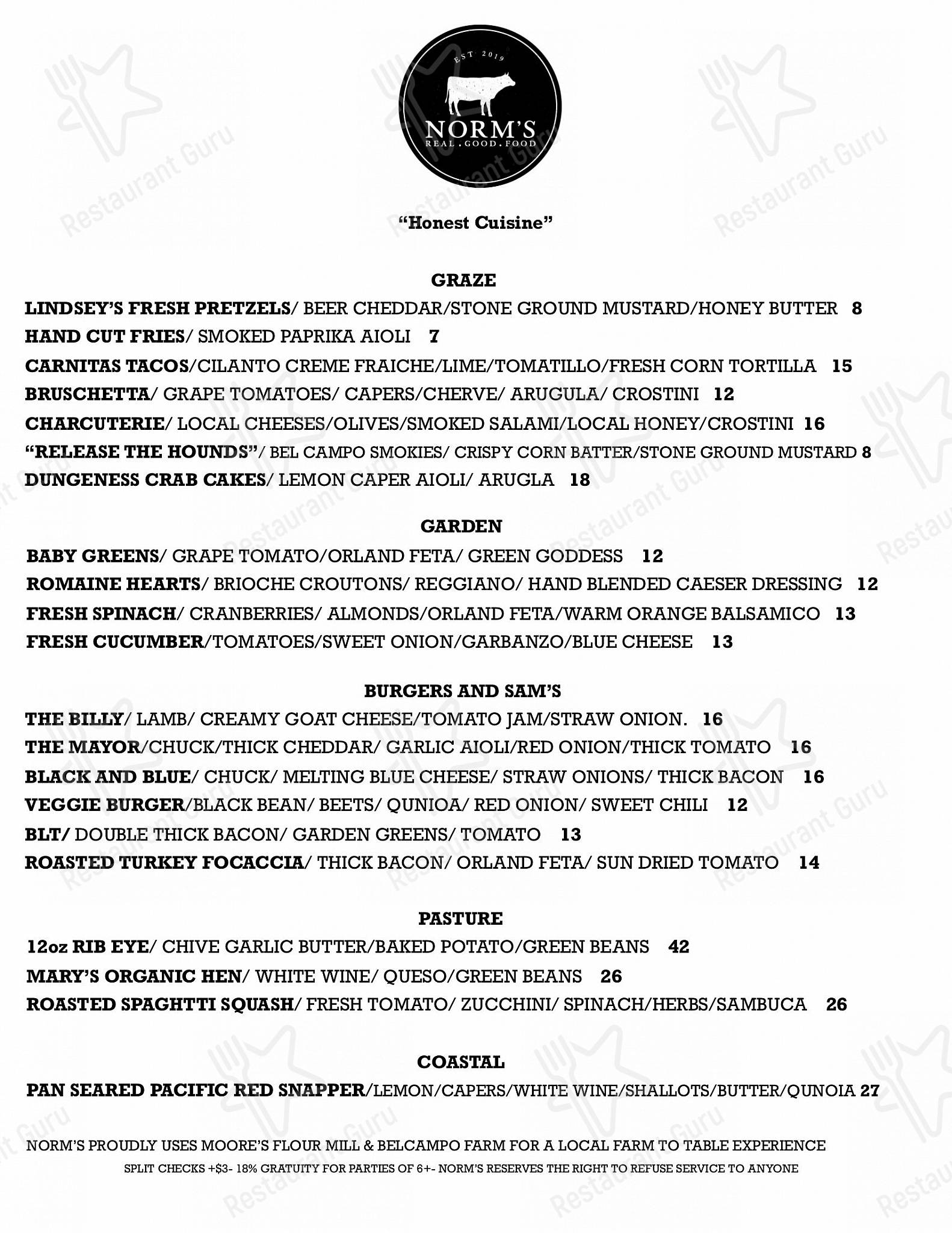 Menu at Norm’s restaurant, Palo Cedro