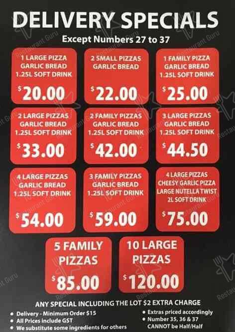 Menu at Zeppa's Pizza fast food, Sydenham