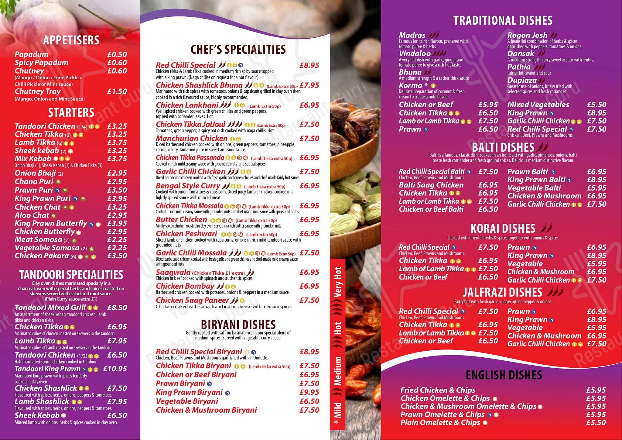 Menu at Red Chilli fast food, Abergele