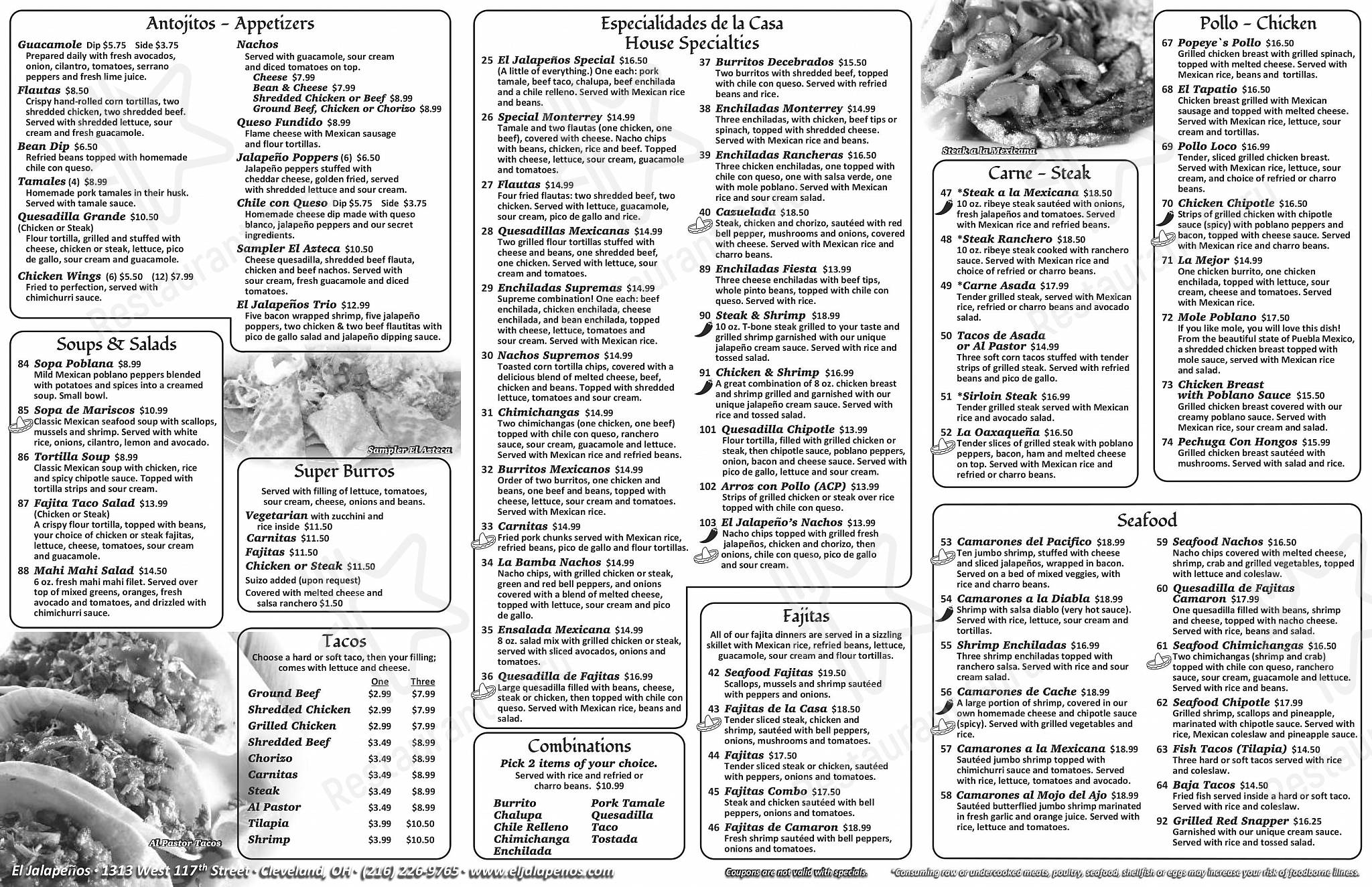 Menu at El Jalapeños Authentic Mexican Restaurant, Cleveland