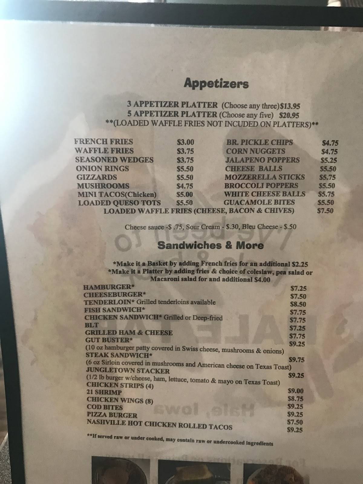 Menu at Hale Tap & Supper Club, USA, Co Rd E45