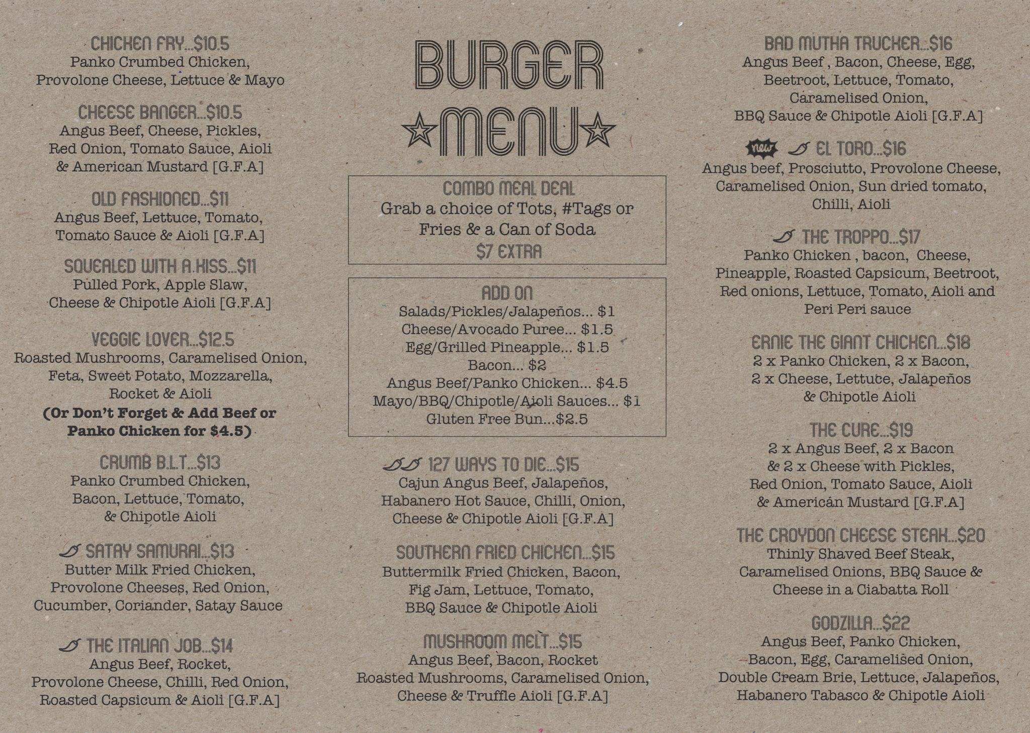 Menu at 127 Days restaurant, Croydon Park