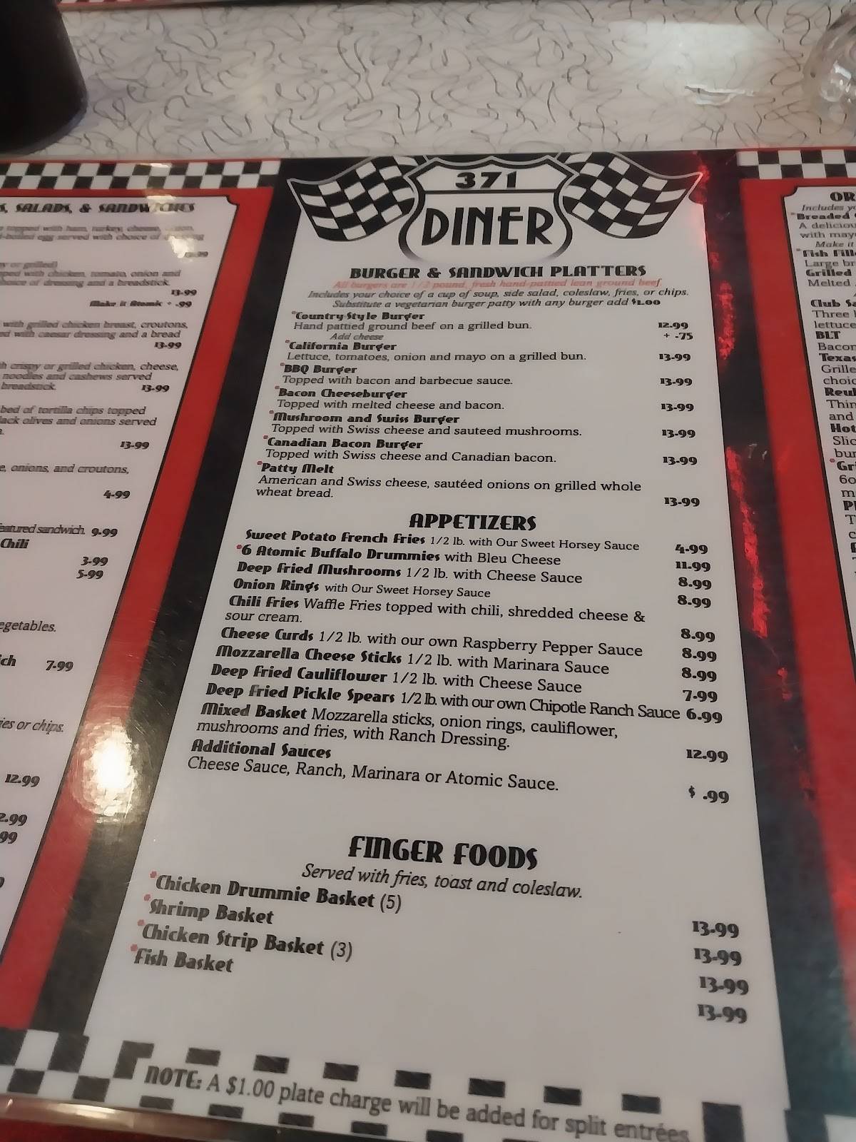 Menu at 371 Diner restaurant, Baxter