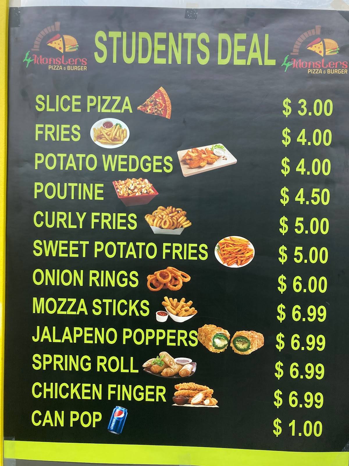 Menu at 4 Monsters Pizza & Burger restaurant, St. Albert