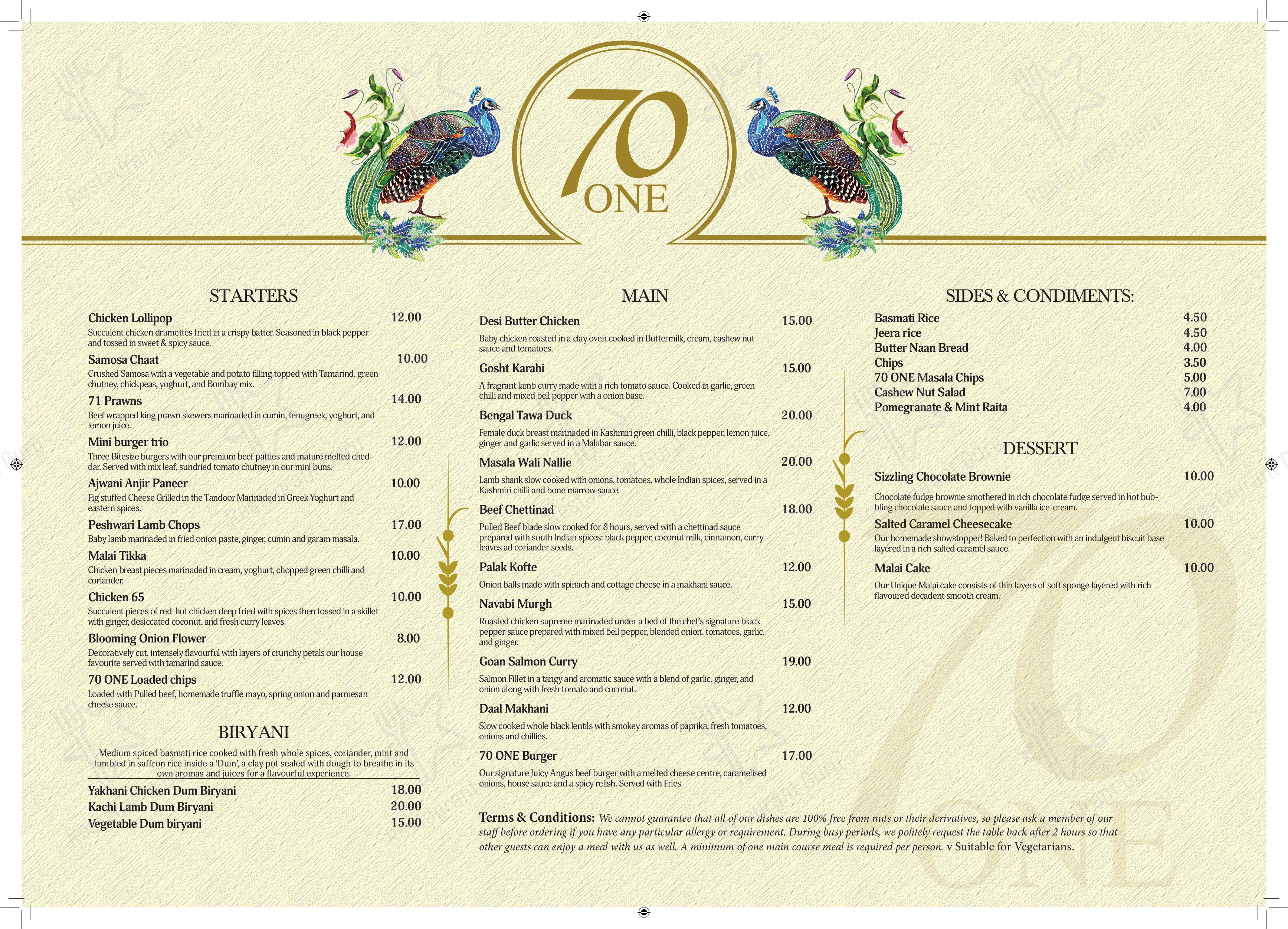 Menu at 70 ONE Restaurant & Lounge, Daventry