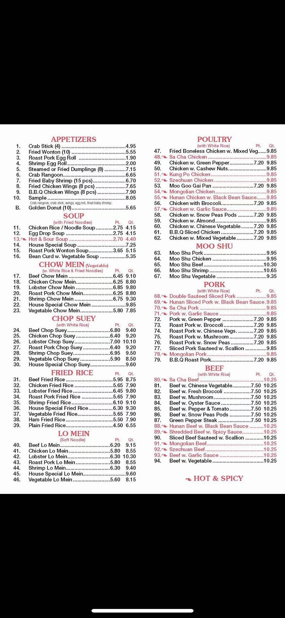 Menu at 88 China restaurant, Granite City