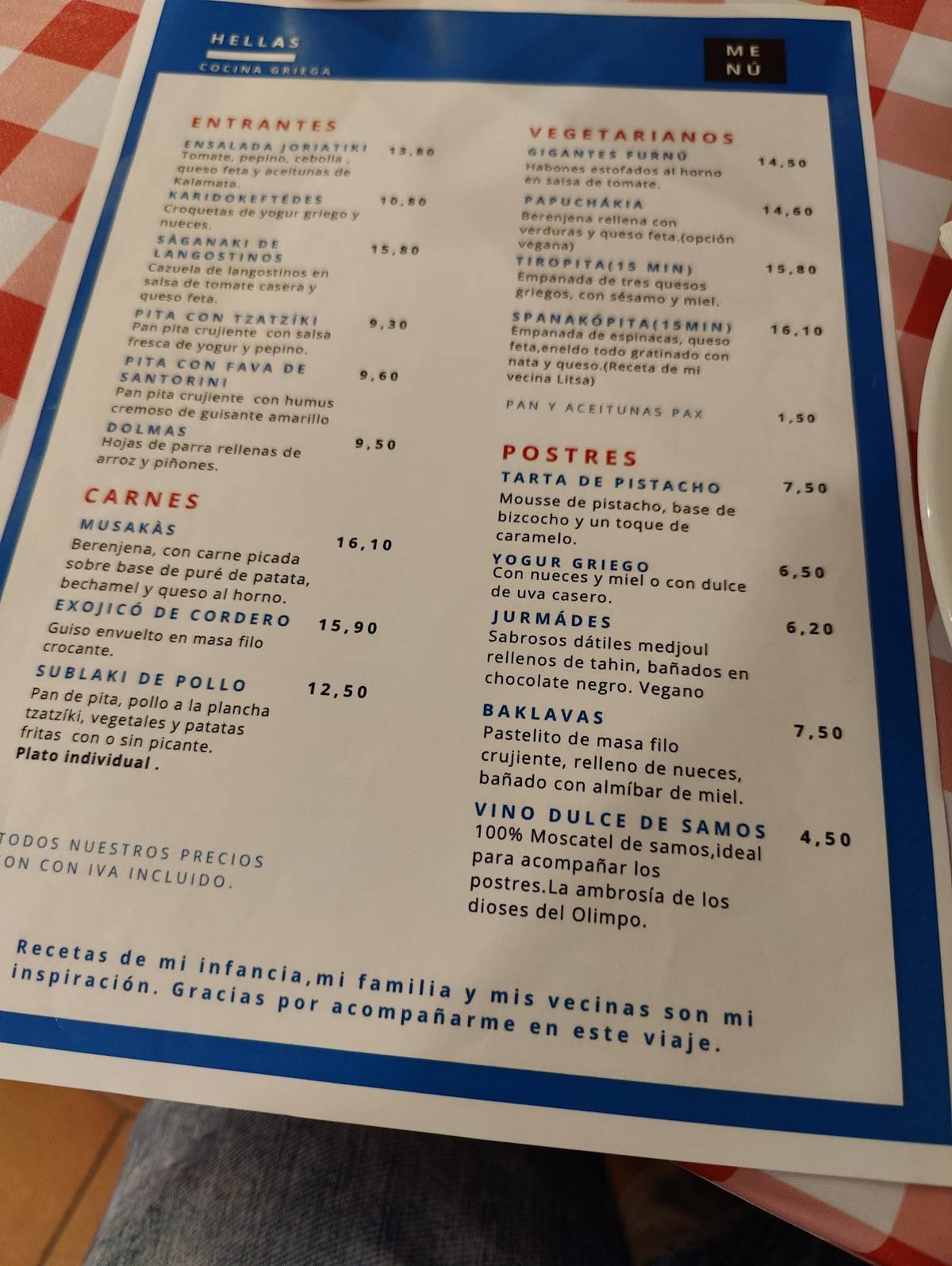 Carta del restaurante Hellas Cocina Griega, La Coruña