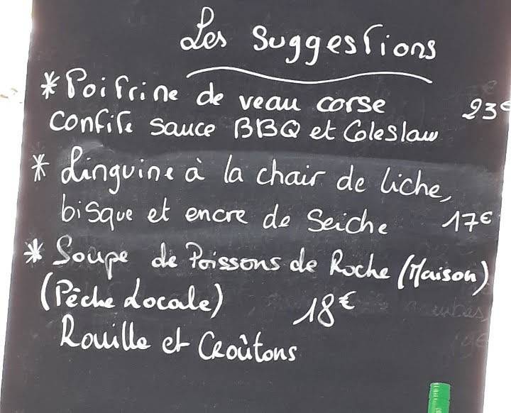 Carta del restaurante A Siesta, L'Île-Rousse, Bd Charles-Marie Savelli