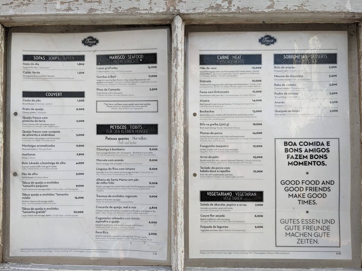 Menu at A Tasca restaurant, Ponta Delgada