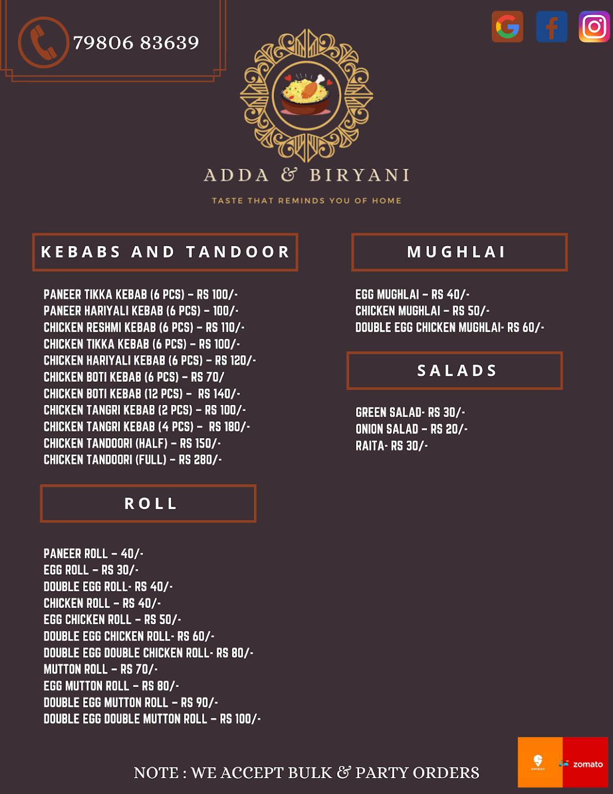 Menu at ADDA & BIRYANI, Kolkata