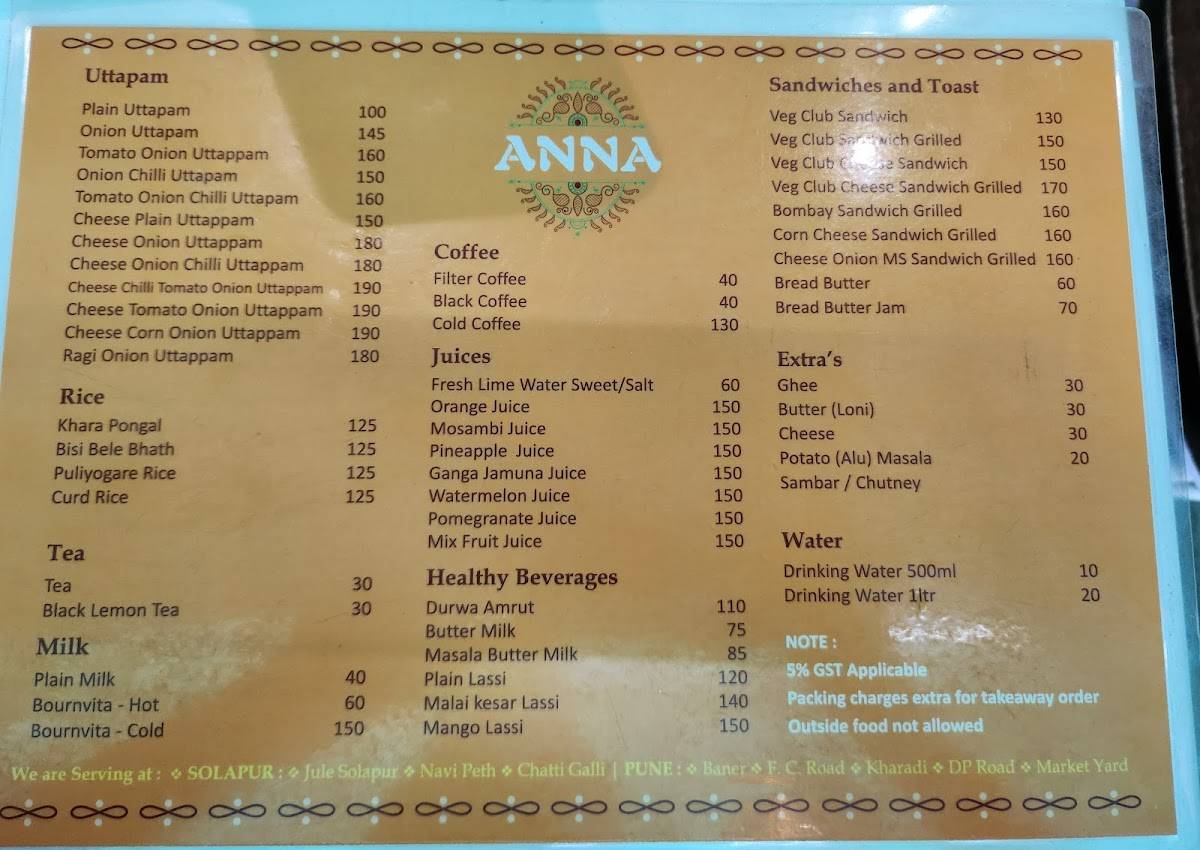 Menu at ANNA, Pune, 273