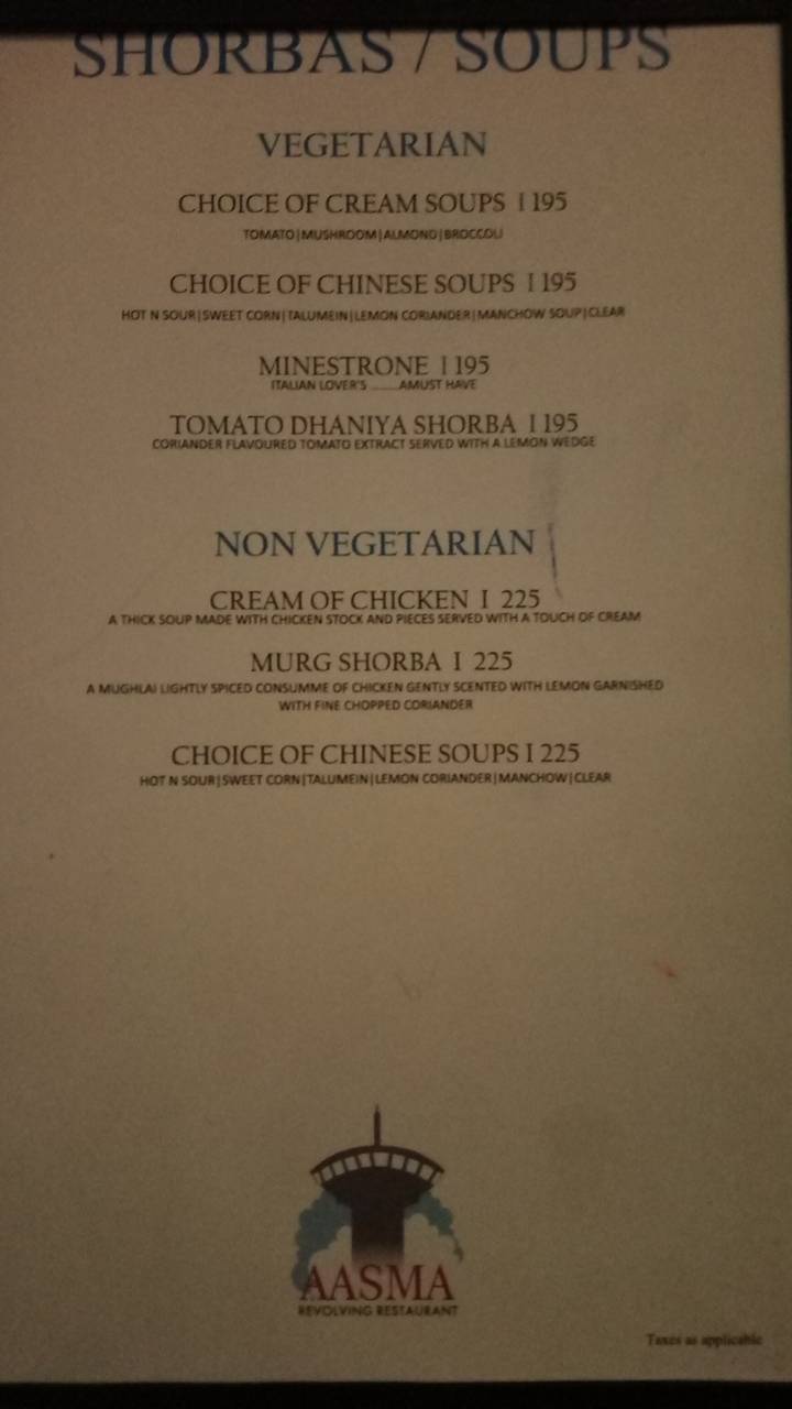 Menu at Aasma Revolving Restaurant, Rampur Seori, Inox Nh 22 Mall