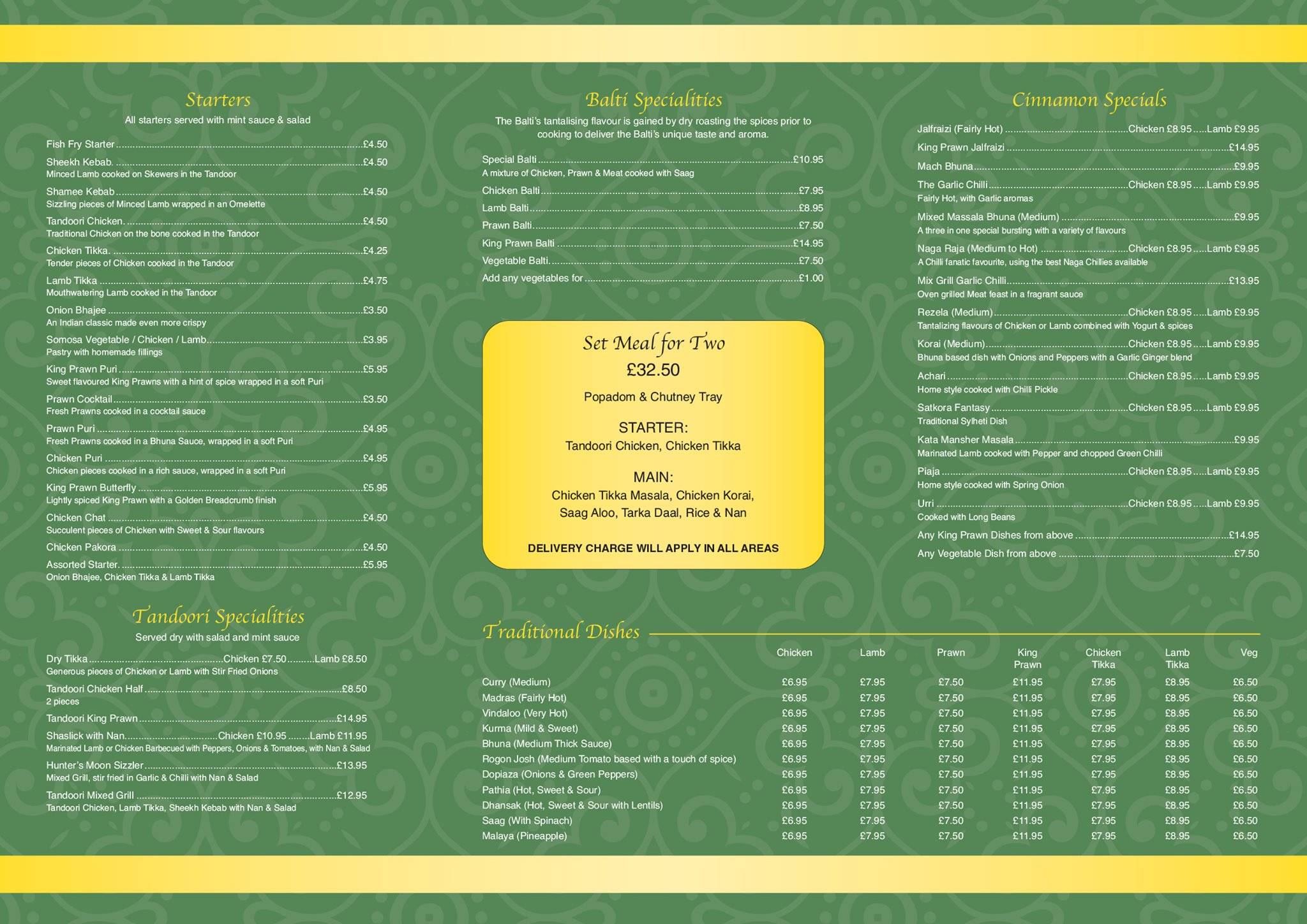 Carta del restaurante Cinnamon Tree, Abergavenny