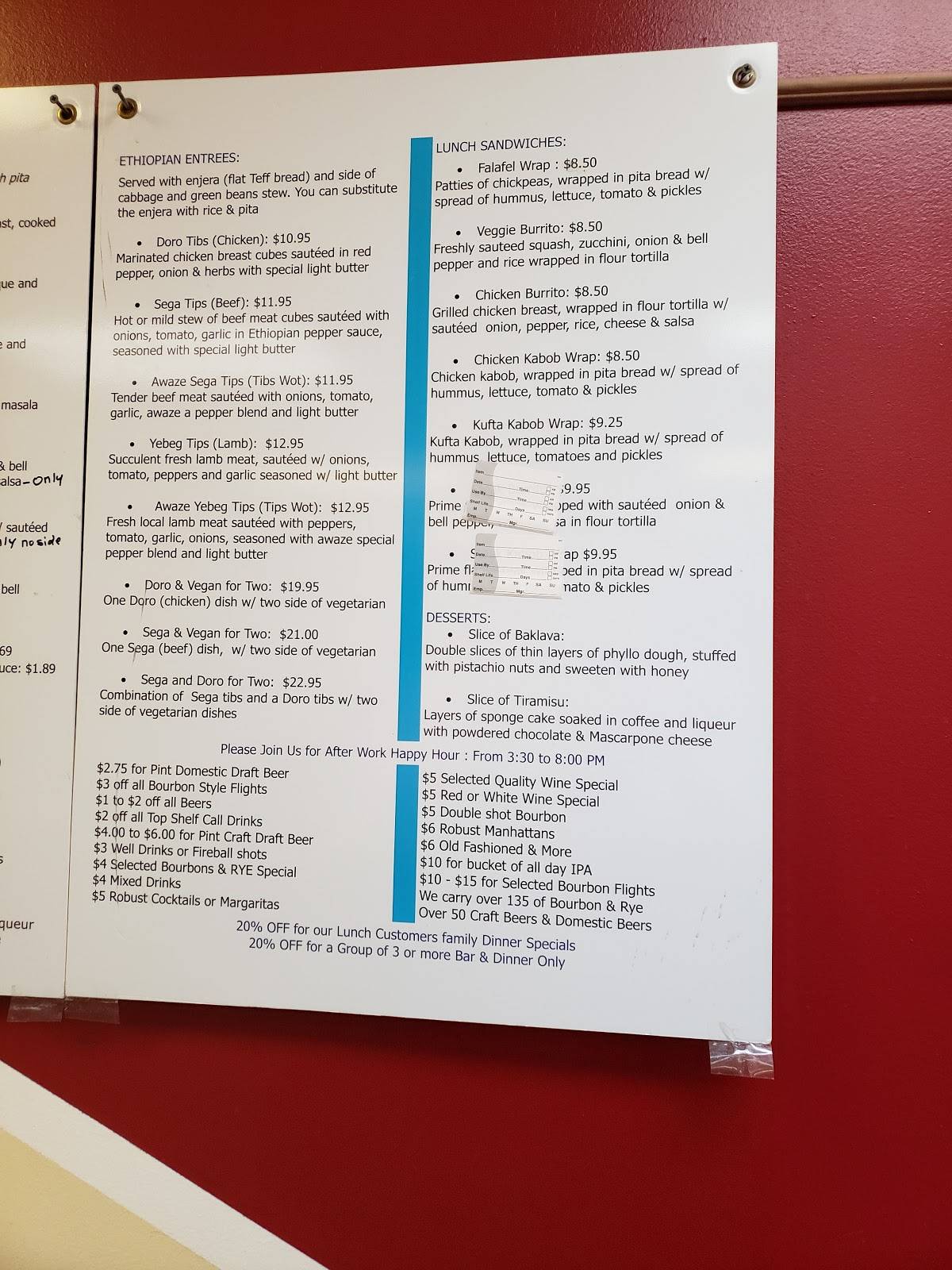 Menu at Addis Grill Mediterranean and Ethiopian Cuisine restaurant ...
