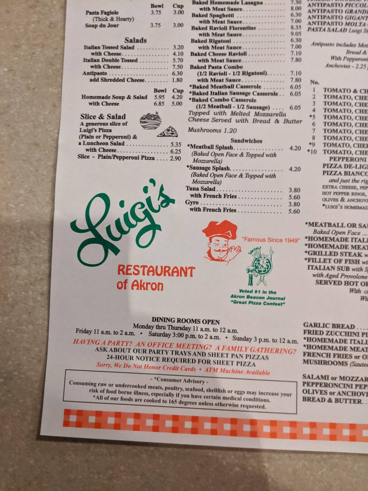 Menu at Luigi's Restaurant, Akron