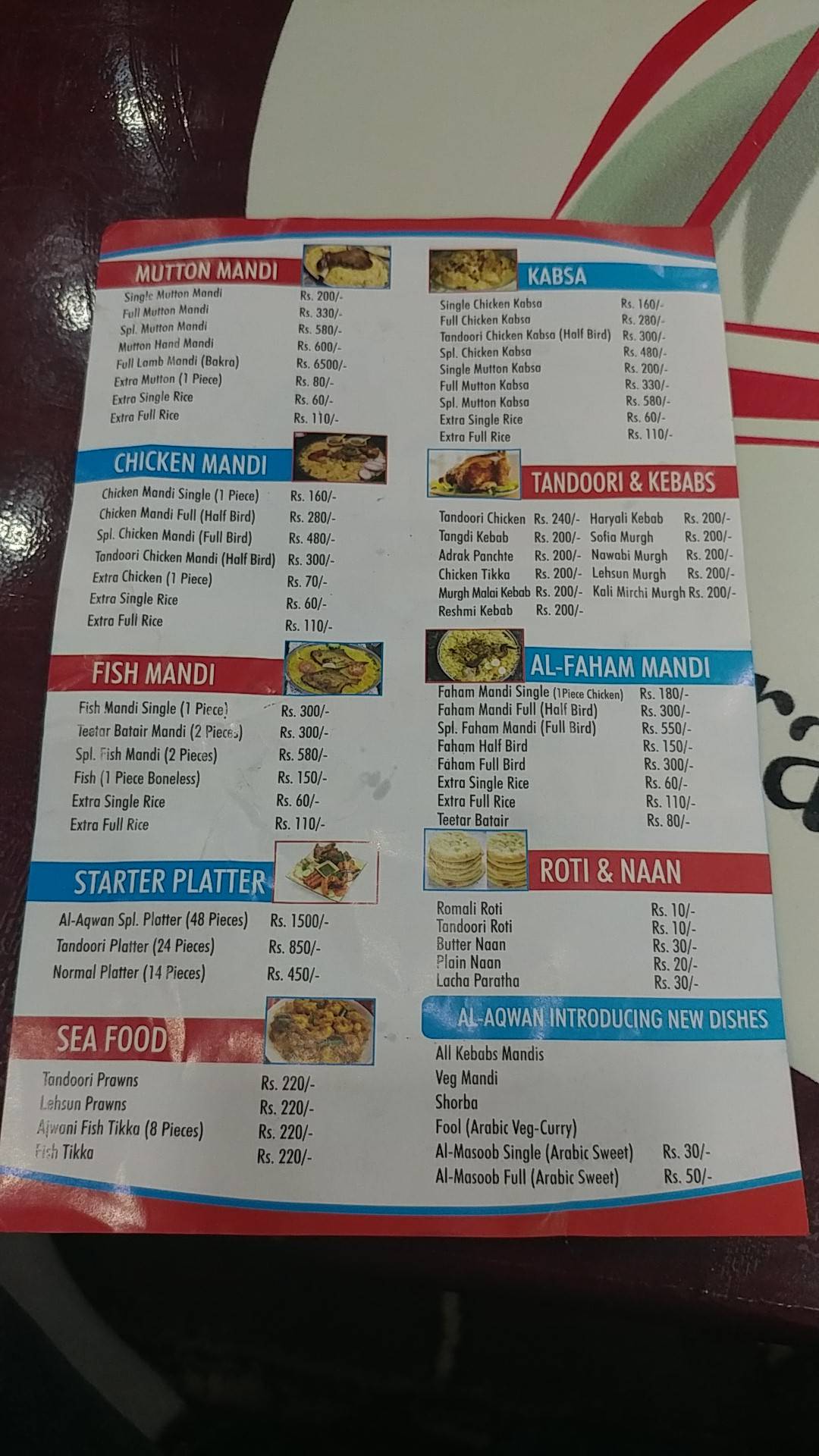 Menu at Al Aqwan Bait Al Mandi, Hyderabad