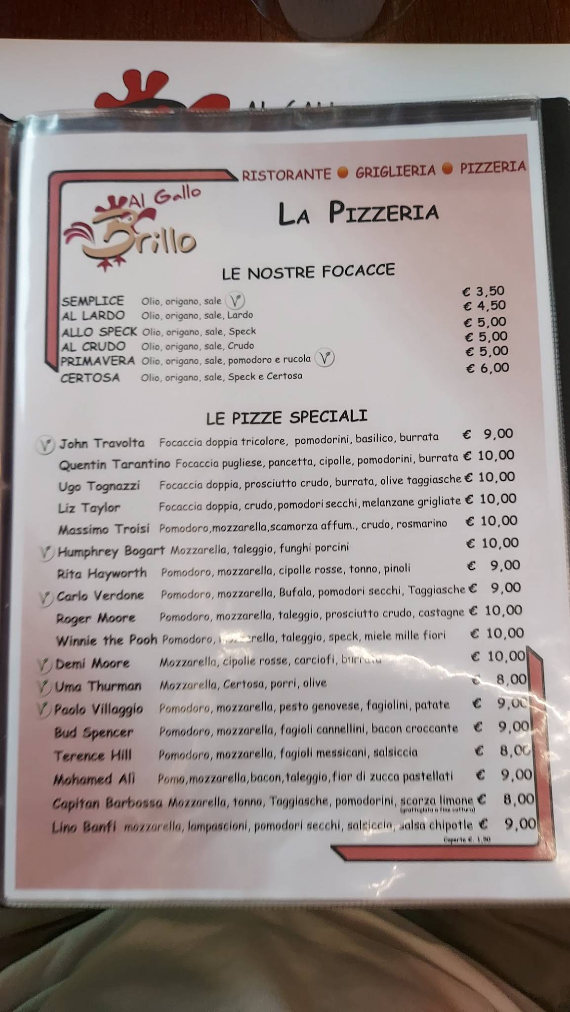 Menu da Al Gallo Brillo steakhouse, Momo