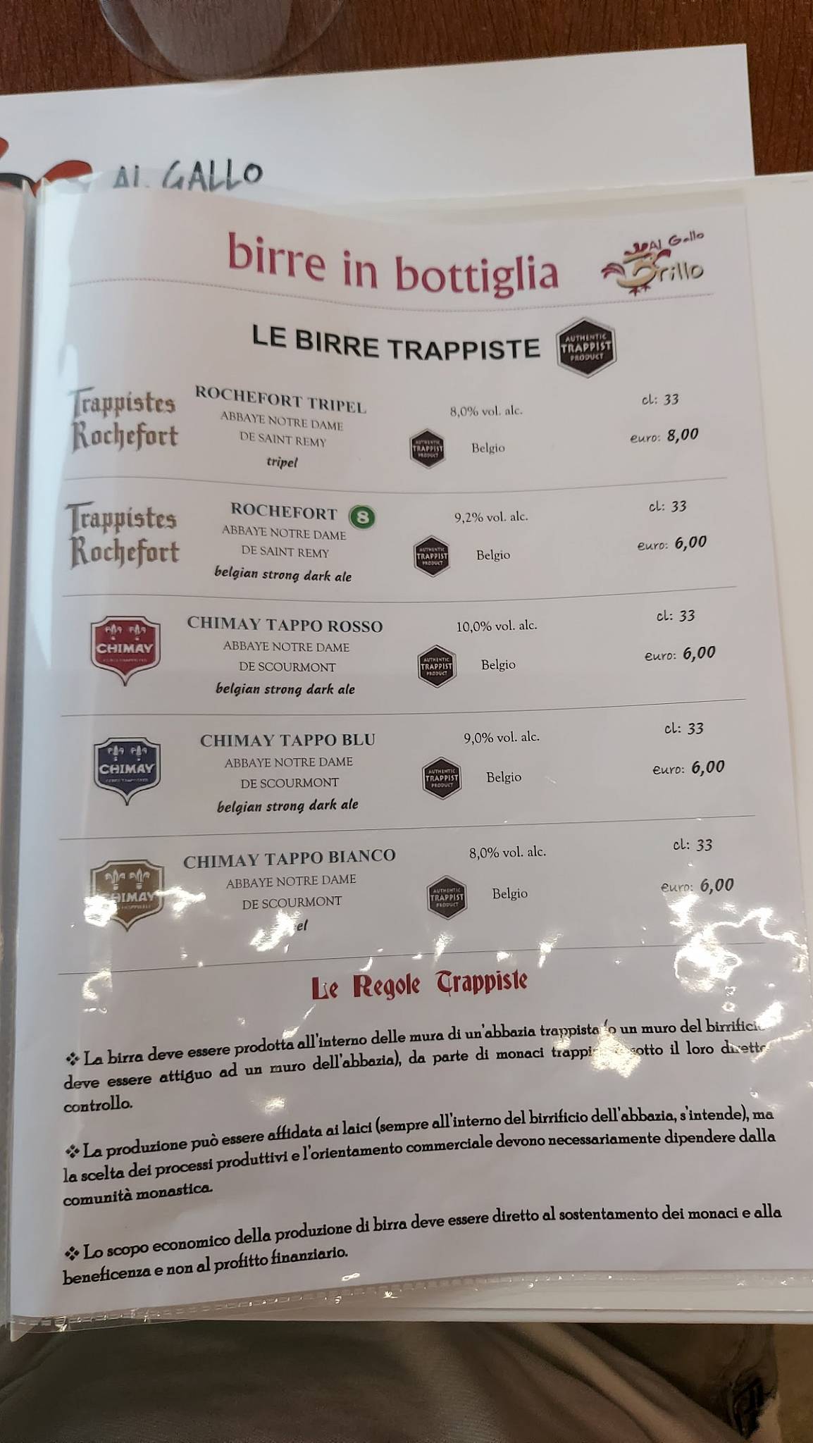 Menu da Al Gallo Brillo steakhouse, Momo