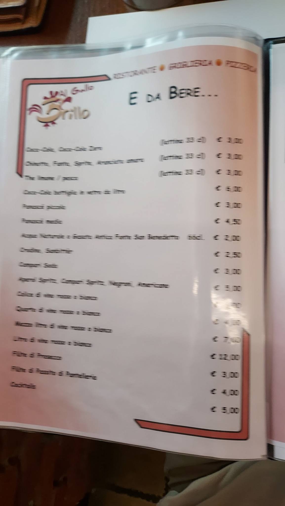 Menu da Al Gallo Brillo steakhouse, Momo