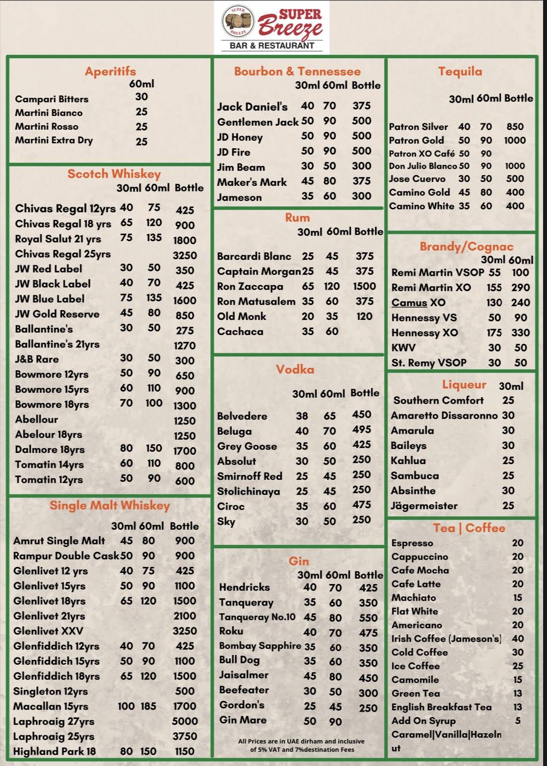 Menu at Super Breeze Bar & Restaurant, Al Jazirah Al Hamra