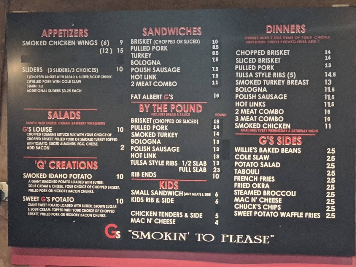 Menu at Albert G's Bar-B-Q, Tulsa, S Harvard Ave
