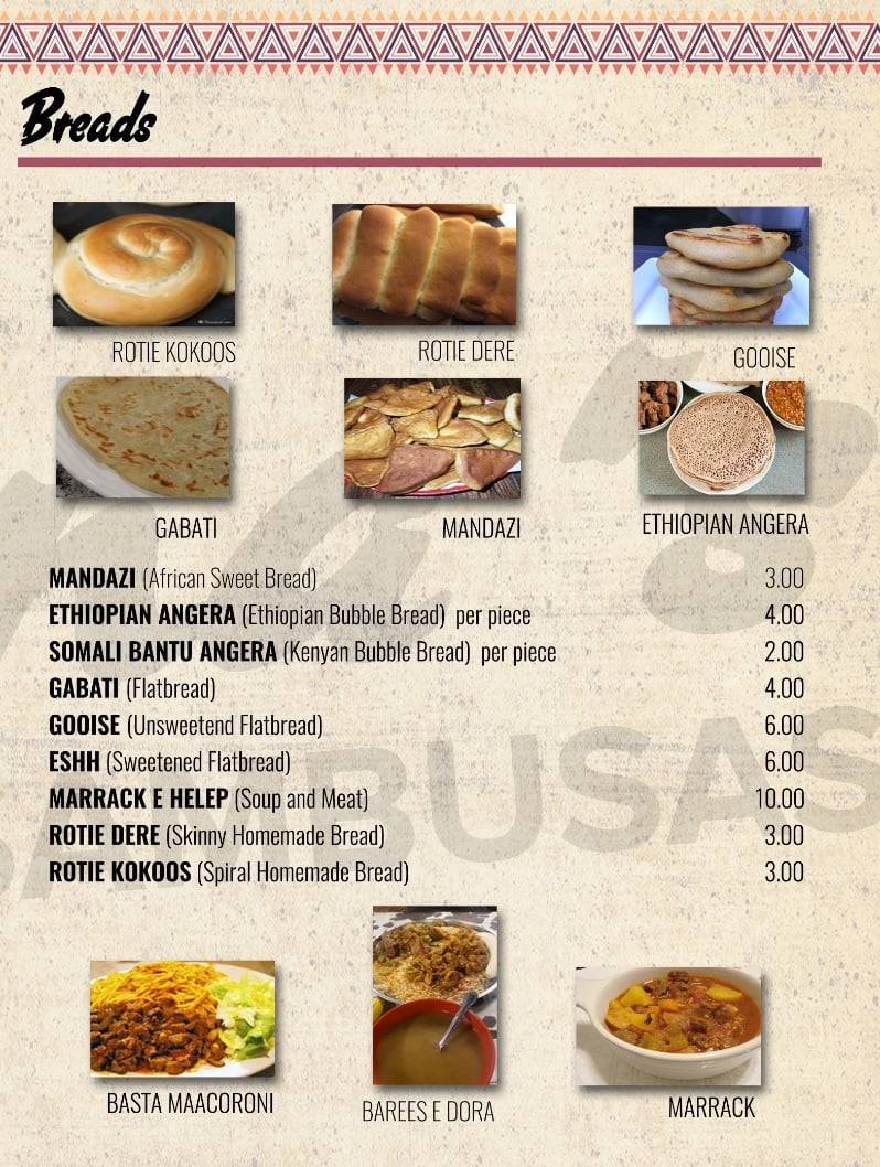 Menu at Amina’s African Sambusas restaurant, Boise