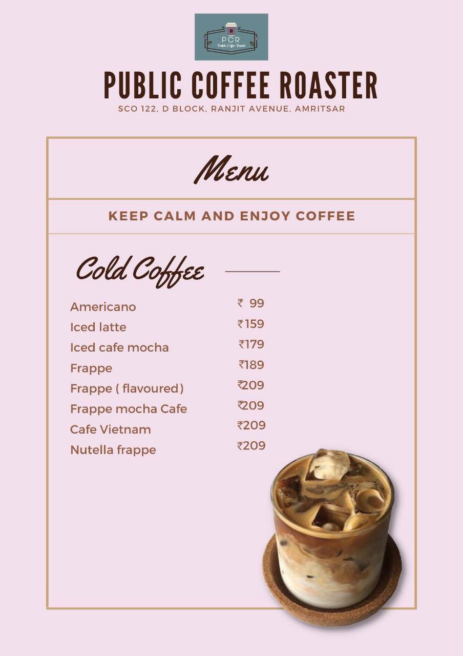 Menu at PCR- Public Coffee Roaster, Amritsar