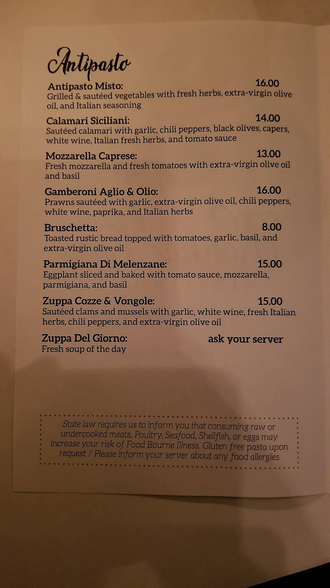 Menu at Nonna Luisa Ristorante restaurant, Anacortes