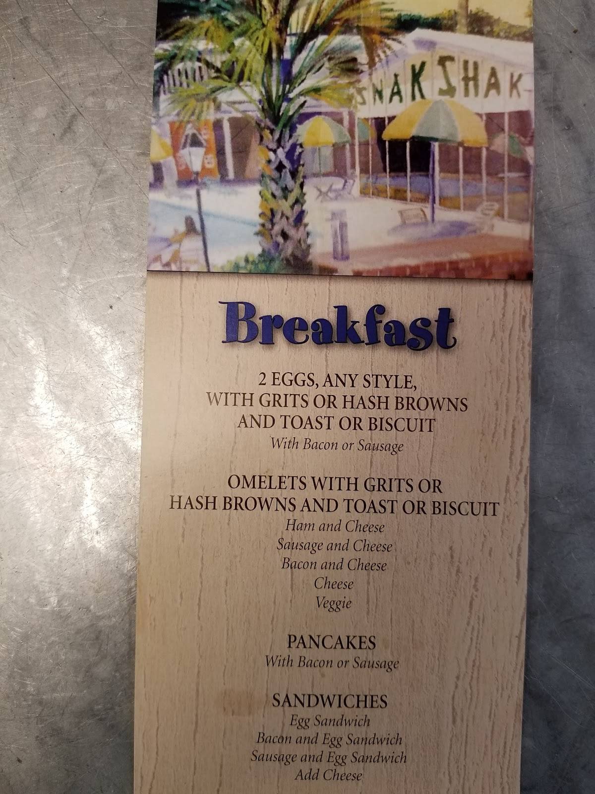 Menu at Andy's Snak Shak restaurant, Myrtle Beach