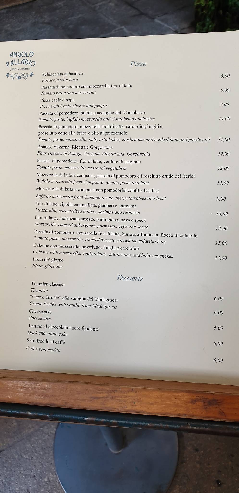 Menu da Angolo Palladio ristorante, Vicenza