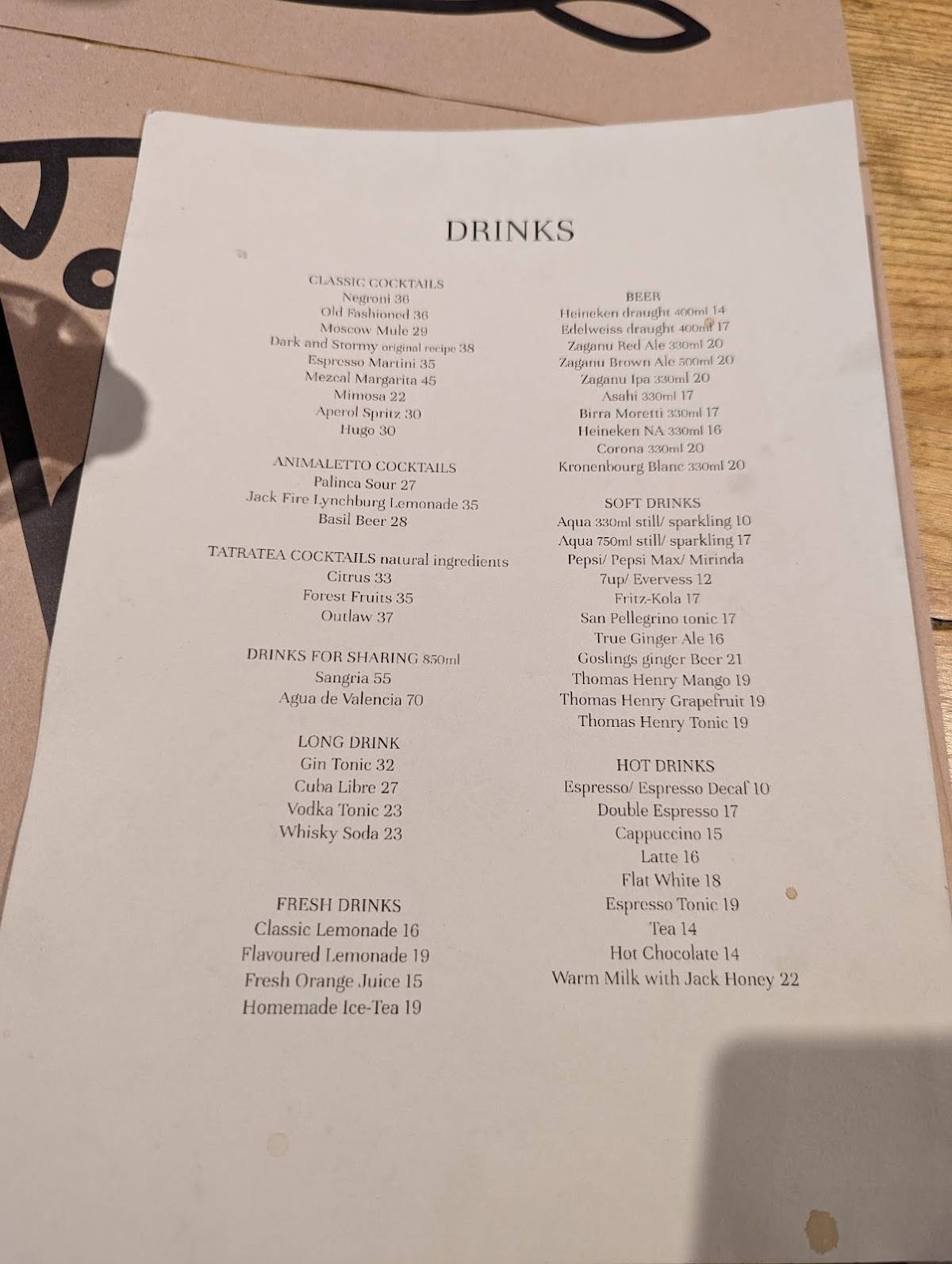 Menu at Animaletto Pizza Bar, Bucharest