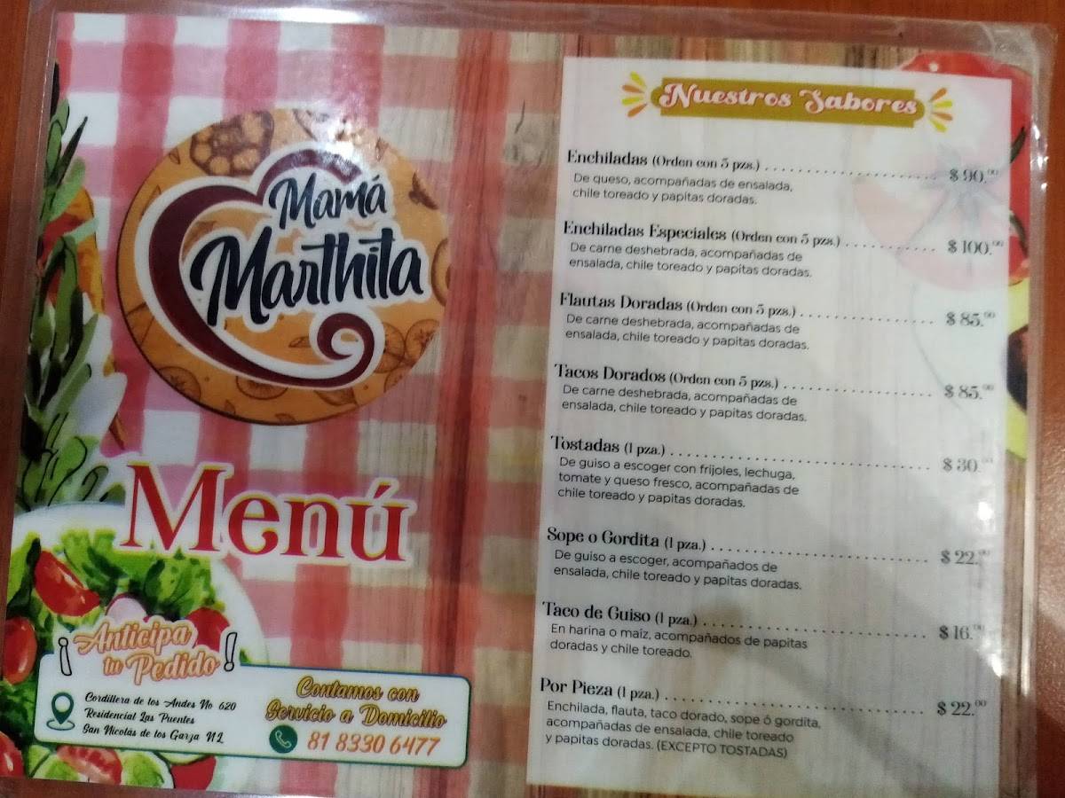 Menu at Antojitos Mamá Marthita restaurant, San Nicolás de los Garza