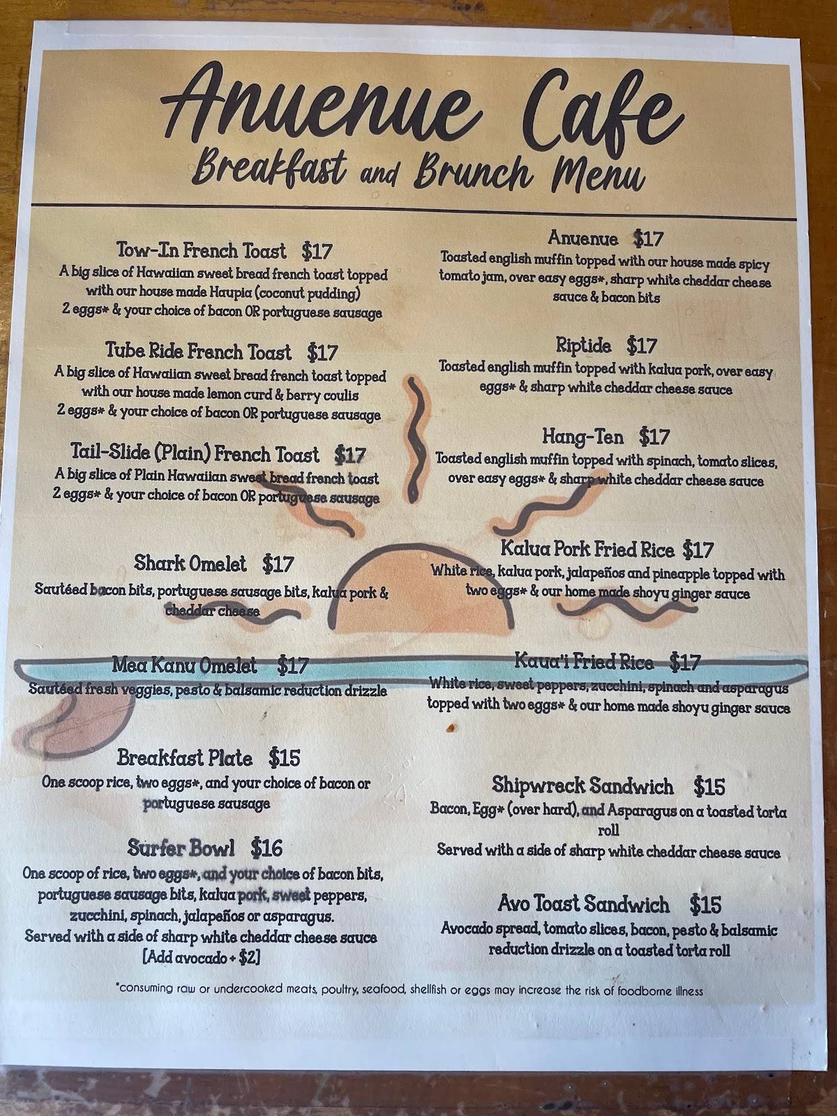 Menu at Anuenue Cafe, Koloa