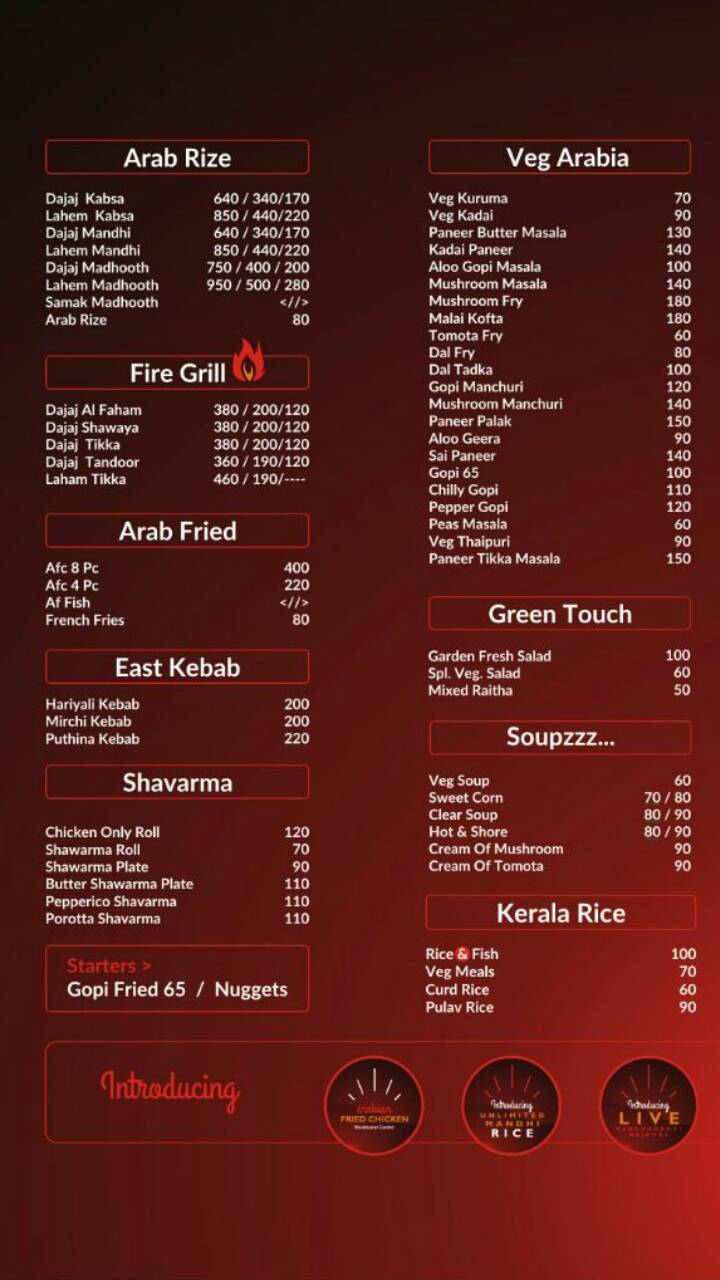 Menu at Arabian Grill And Fry Ottapalam, Ottapalam
