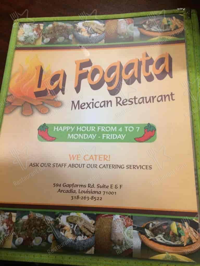 Menu at La Fogata restaurant, Arcadia, 594 Gap Farms Rd