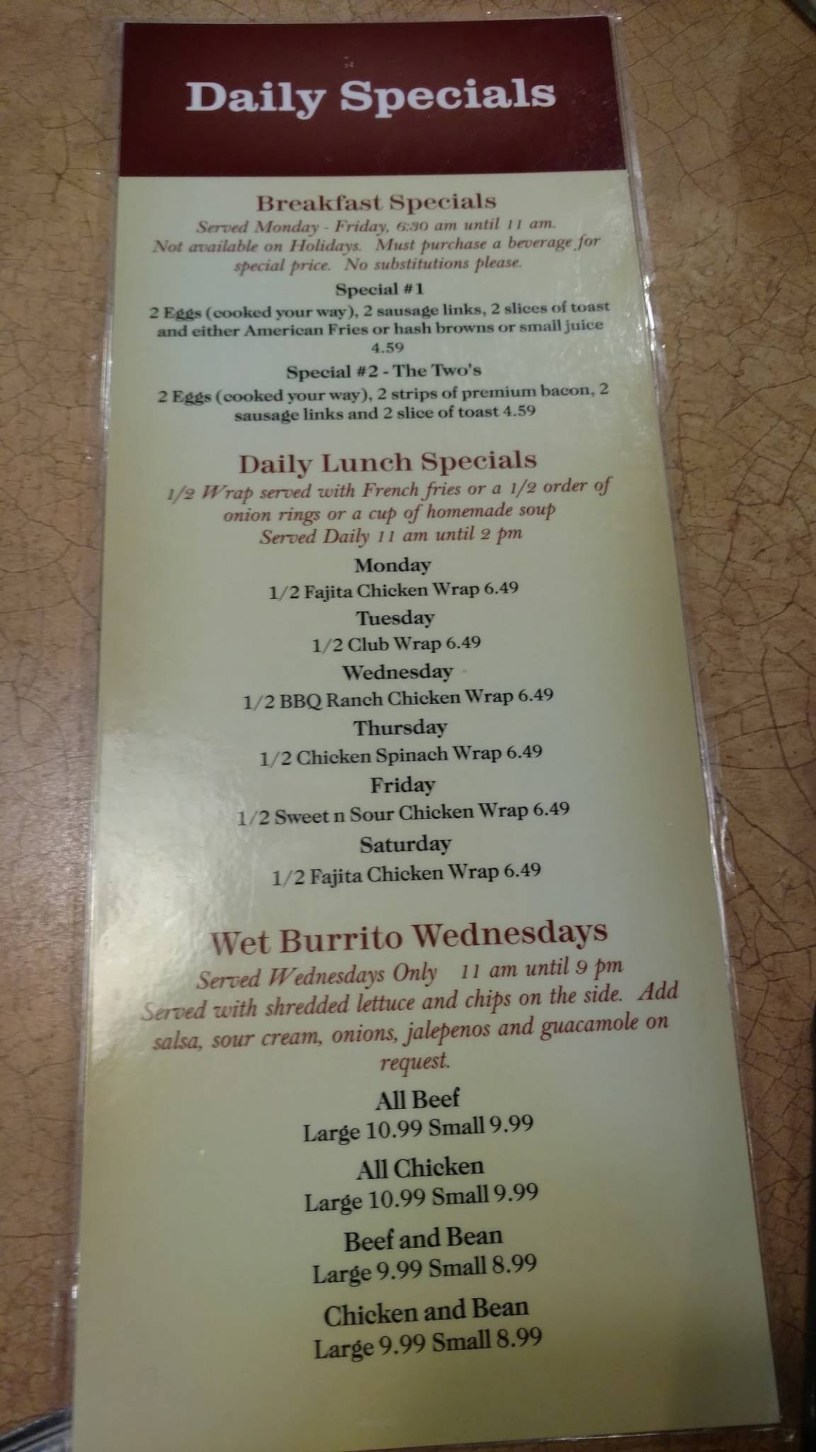 Menu at Arrows Restaurant, Hudsonville, 32nd Ave