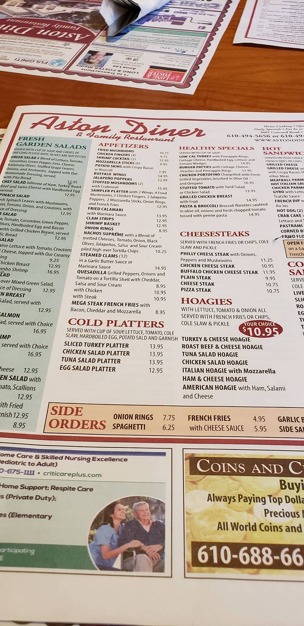 Menu at Aston Diner restaurant, Aston