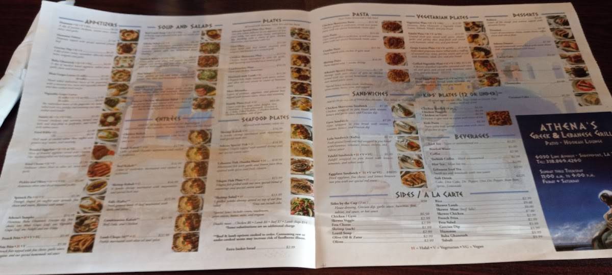 Menu at Athena Greek & Lebanese Grill restaurant, Shreveport