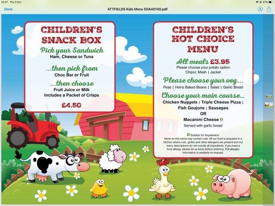 Menu at Attfield's Farm Shop Ltd cafe, Leicester