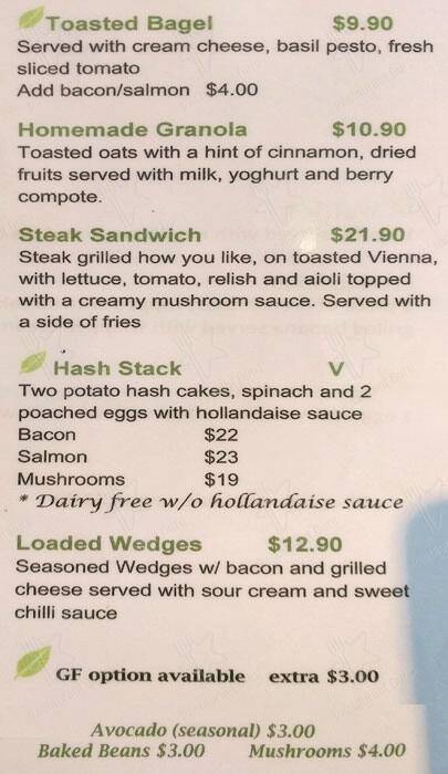 Menu at The Lime Tree Cafe, Auckland, 730 Whitford Rd