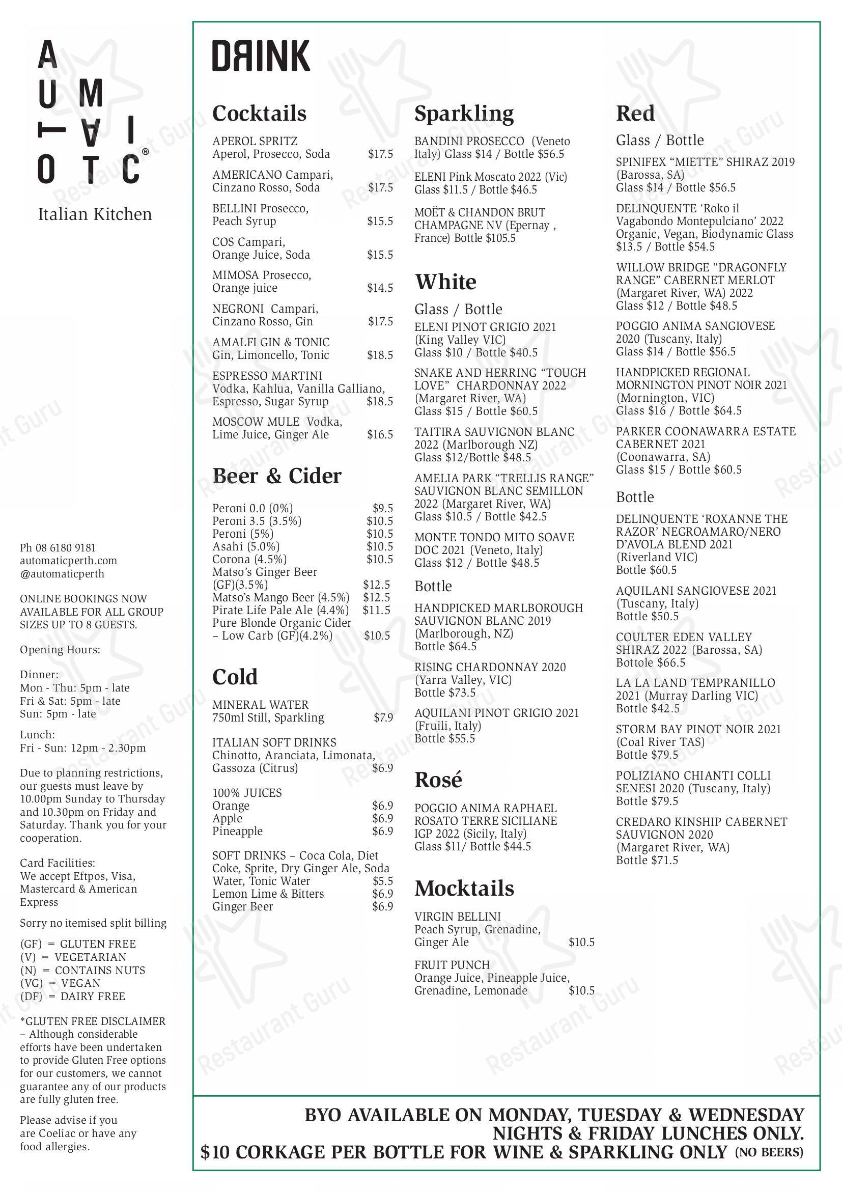 Menu at The Italian on Mends St restaurant, South Perth
