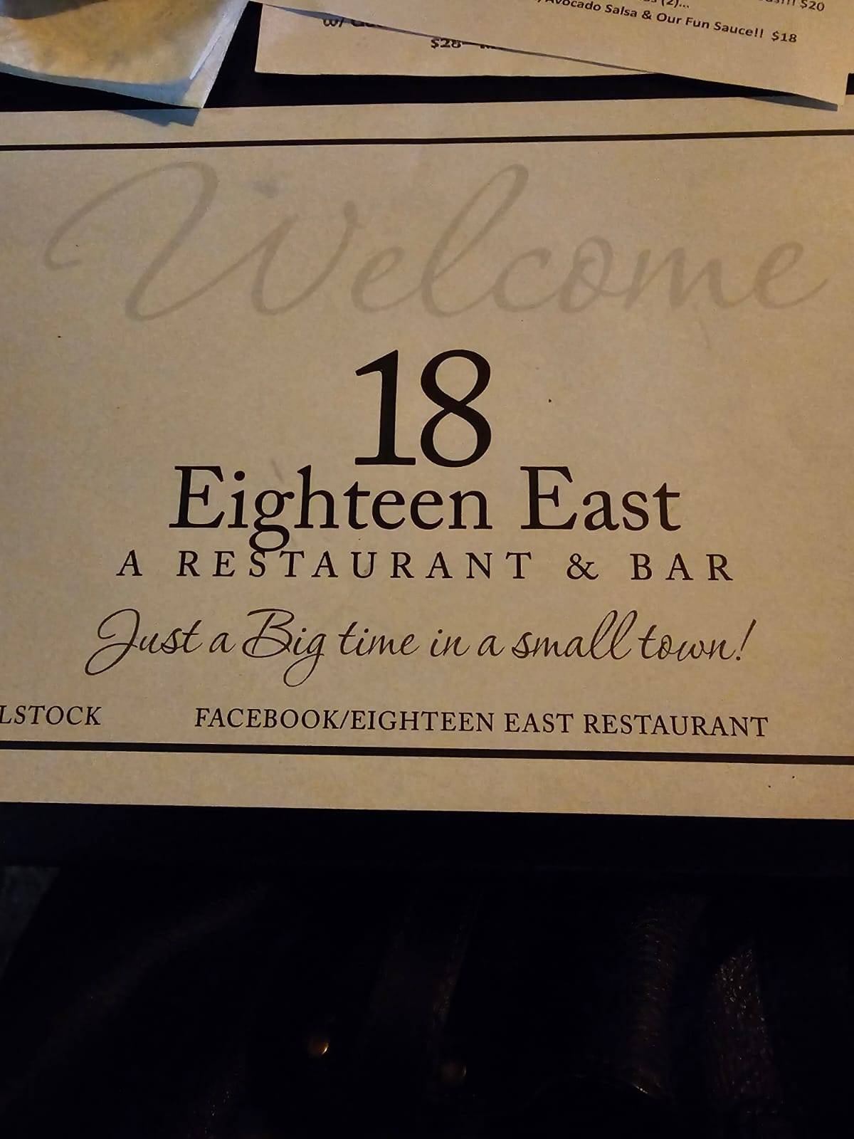Menu at Eighteen East Restaurant, Avon Park