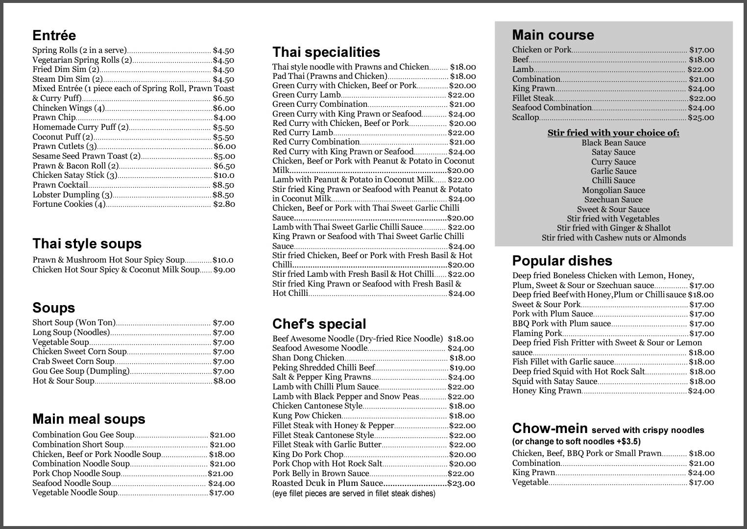 Menu at Awesome Noodle Asian Cusine restaurant, Kaleen