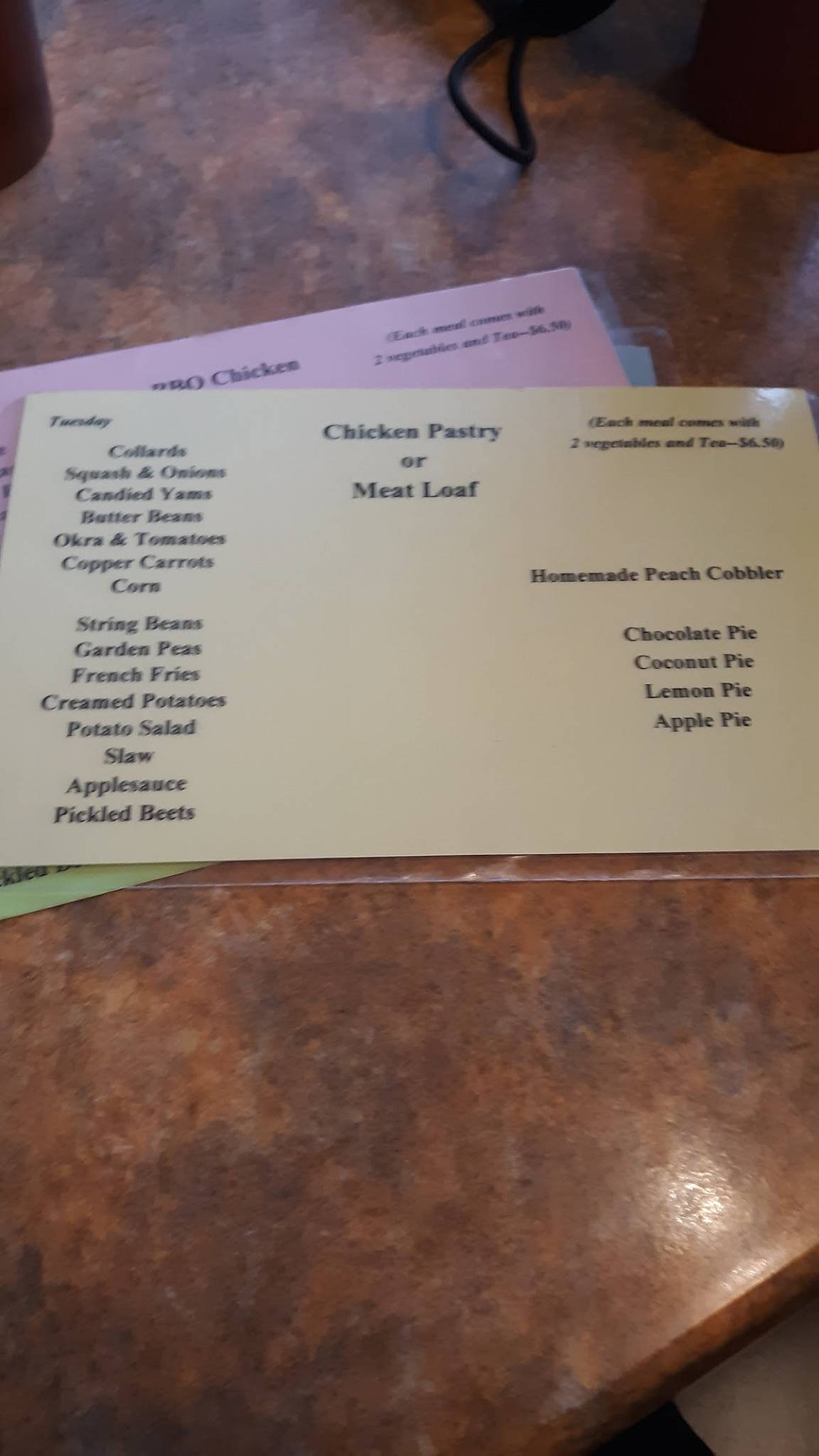 Menu at B & G Grill restaurant, Goldsboro