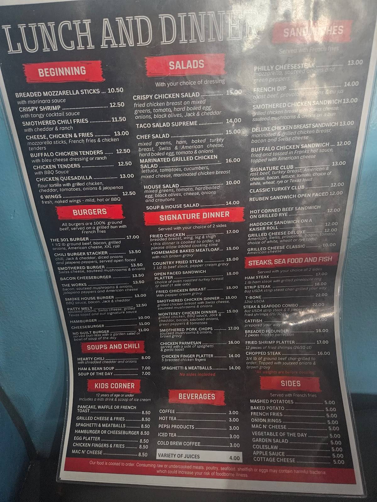 Menu at 301 Plaza Restaurant, Middletown