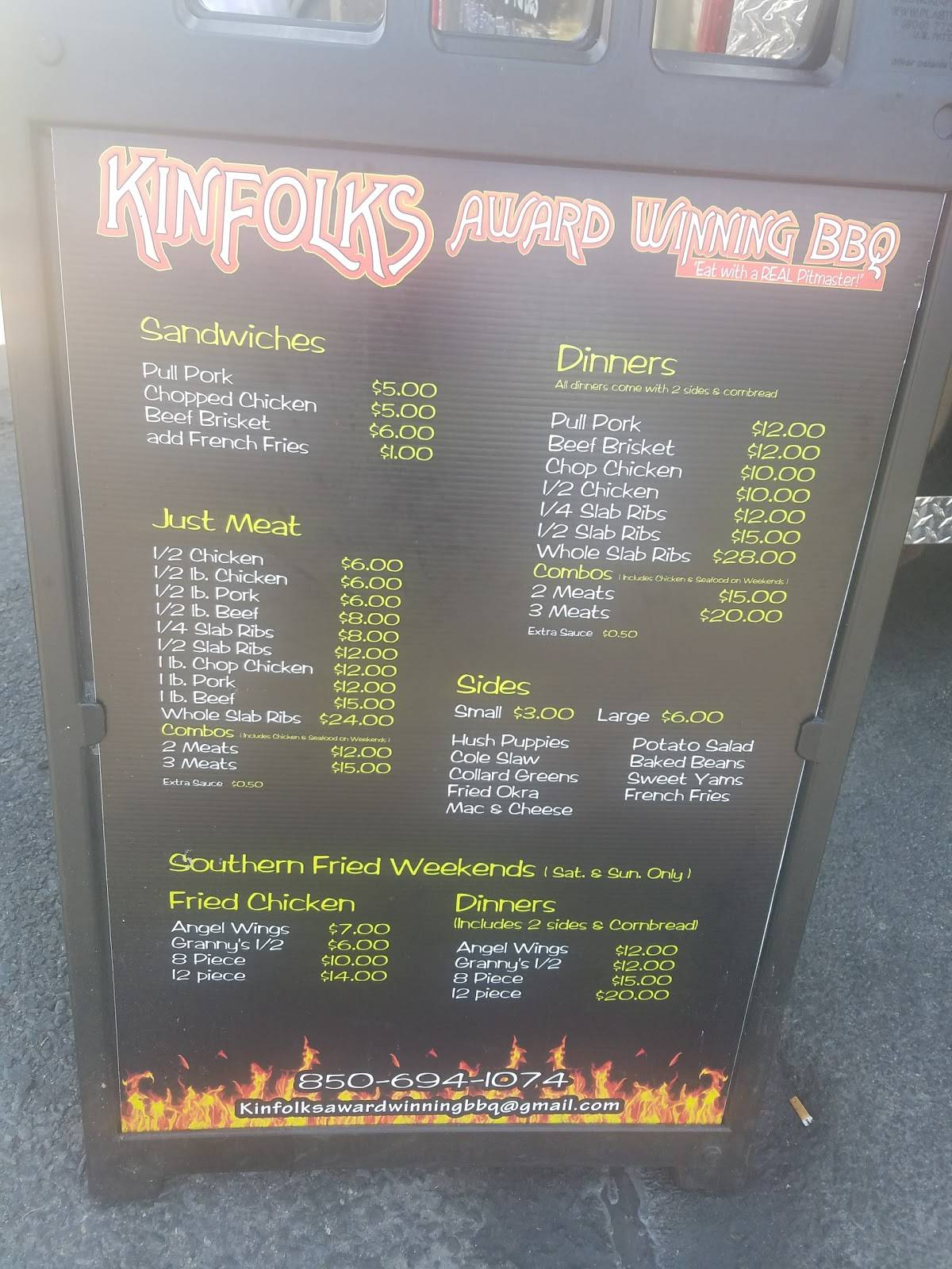 Menu at Kinfolks BBQ, Taunton, 289 Winthrop St