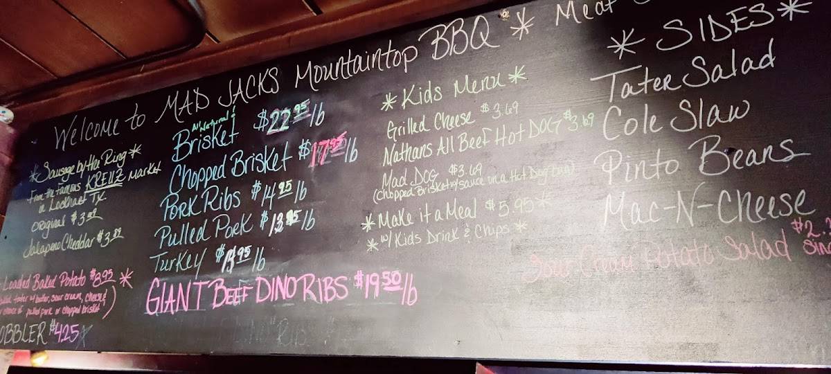 Menu at Mad Jack's Mountaintop Barbecue, Cloudcroft