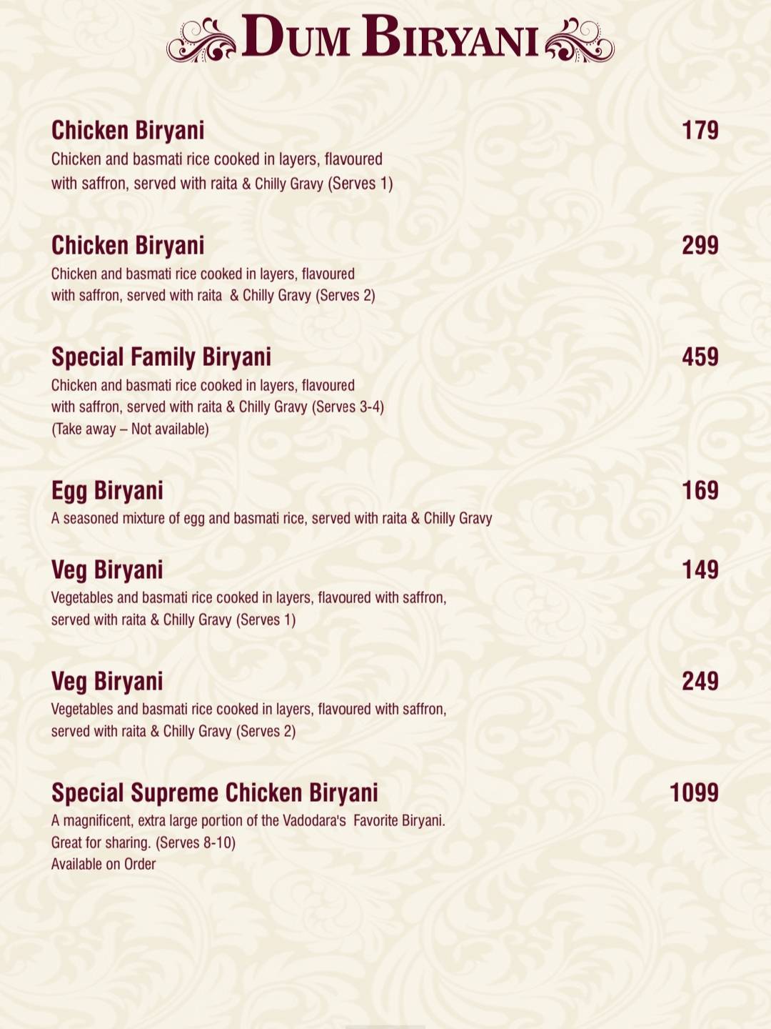 Menu at BIRYANIWALA ALKAPURI, Vadodara